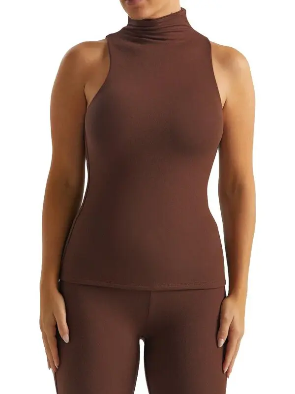 Naked Wardrobe Sleeveless Mock Neck Top - Chocolate