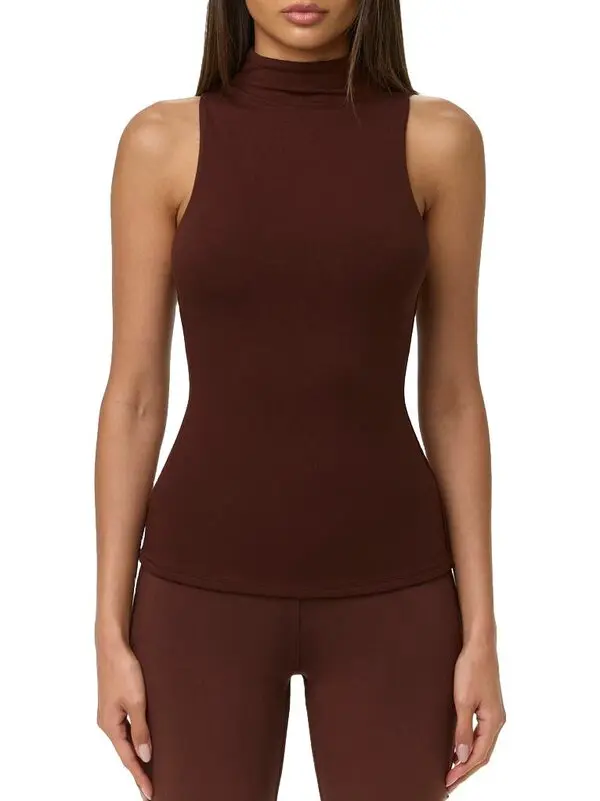 Naked Wardrobe Sleeveless Mock Neck Top - Chocolate