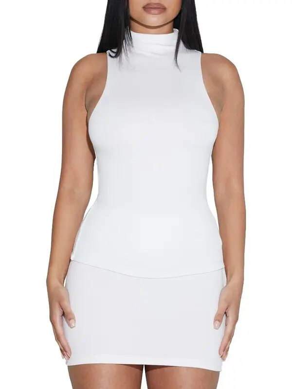 Naked Wardrobe Sleeveless Mock Neck Top - White