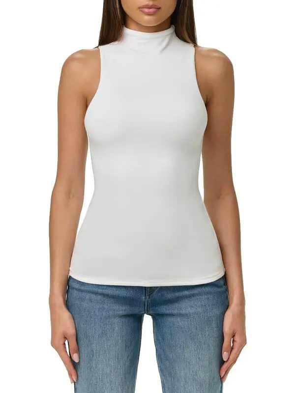 Naked Wardrobe Sleeveless Mock Neck Top - White