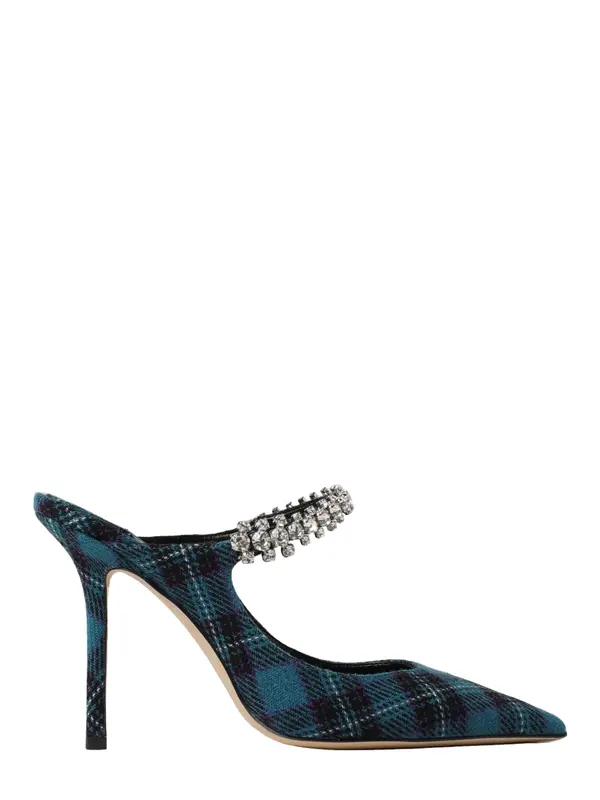 JIMMY CHOO Tartan Mules With Rhinestone Crystals - Peacock