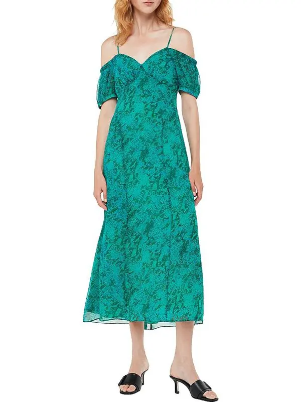 Whistles Diagonal Snake Bardot Dress - Teal/multi