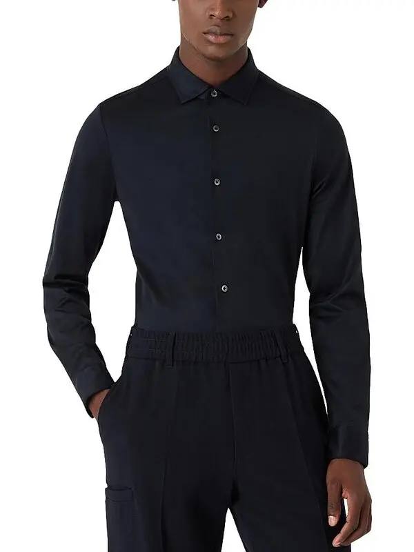 Emporio Armani Essential Slim Fit Lyocell Sport Shirt - Navy Blue