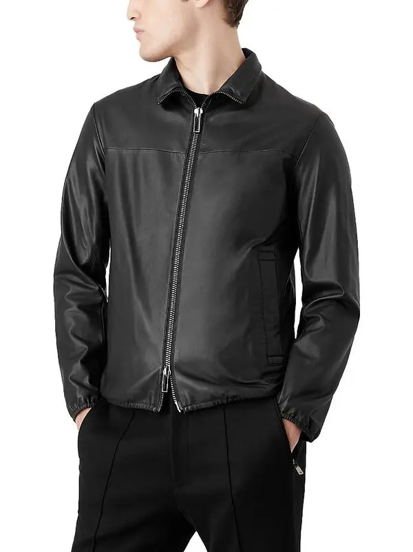 Emporio Armani Essential Leather Jacket - Solid Black