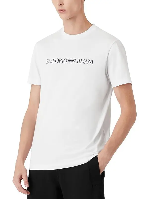 Emporio Armani Essential Pima Cotton Logo Graphic Tee - Solid White