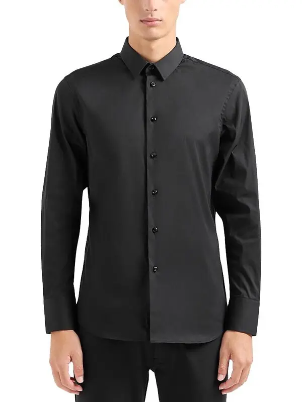 Emporio Armani Essential Slim Fit Long Sleeve Stretch Shirt - Black