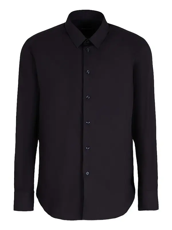 Emporio Armani Essential Slim Fit Long Sleeve Stretch Shirt - Navy Blue