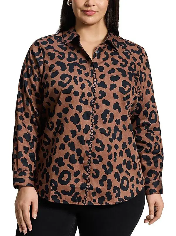 Foxcroft Charlie Cheetah Long Sleeve Shirt - Macchiato/black