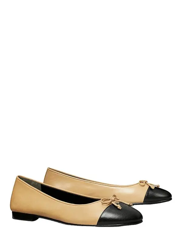 Tory Burch Bow Logo Ballet Flats - Ginger Shortbread