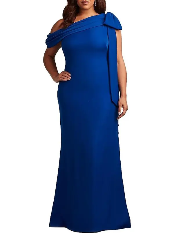 Tadashi Shoji Cassia Bow-shoulder Crepe Gown - Bright Blue