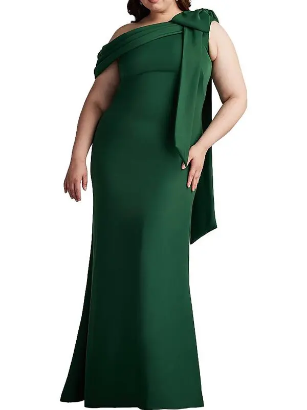 Tadashi Shoji Cassia Bow-shoulder Crepe Gown - Green
