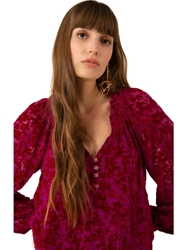 Hale Bob Alicia Velvet Burnout Top - Pink / Purple