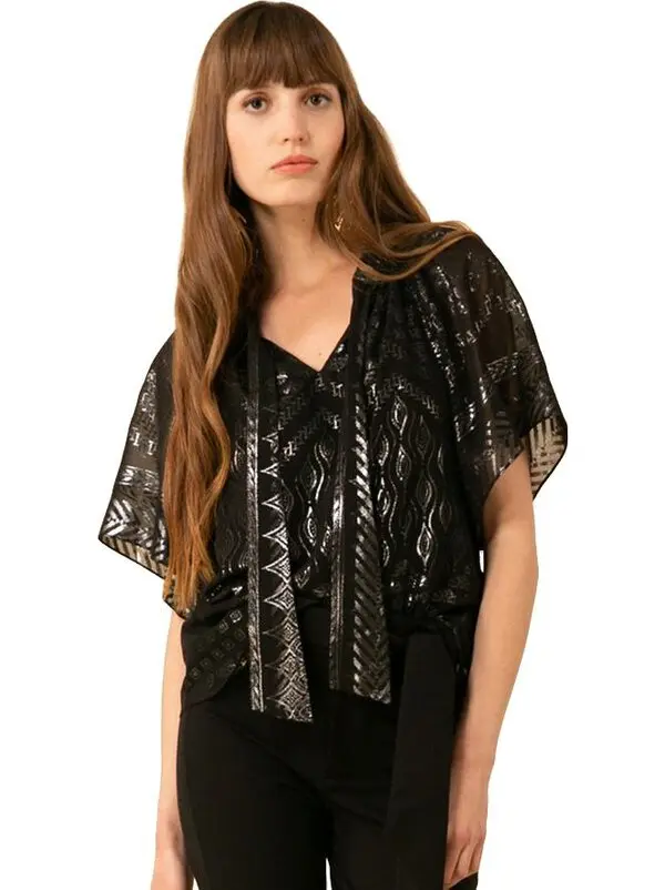 Hale Bob Roxane Neck Tie Top - Black