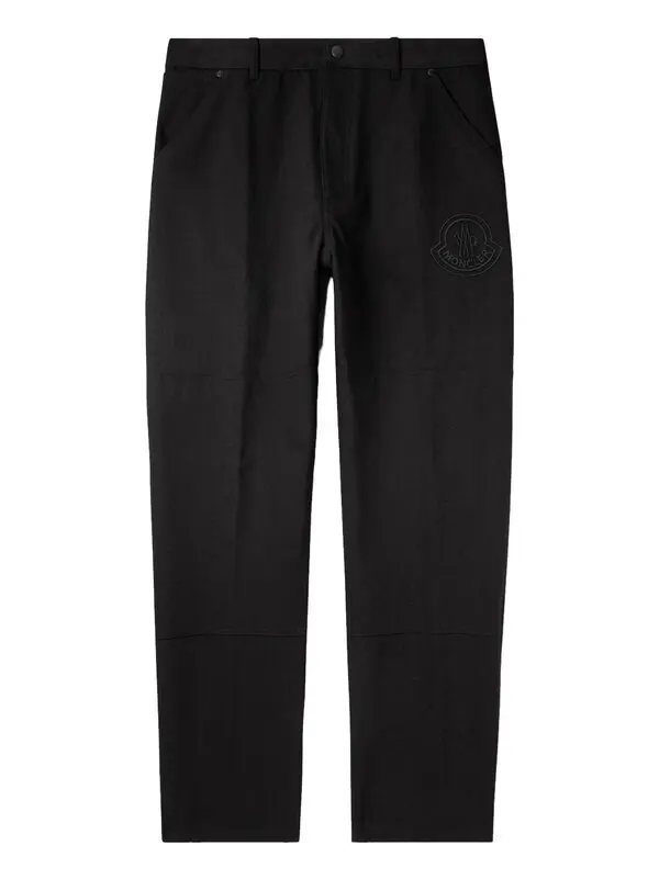Moncler Straight-leg Logo-embroidered Cotton-canvas Trousers - Black