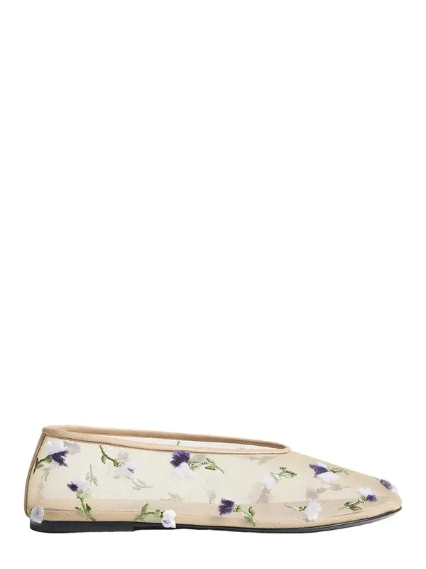Khaite Marcy Floral-embroidered Mesh Flats - Neutral