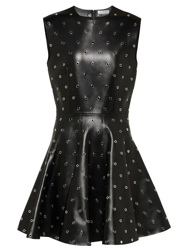 Alaïa Studded A-line Leather Mini Dress - Black