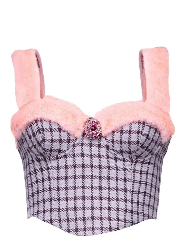 AREA Faux Fur Trim Bustier Top - Lilac