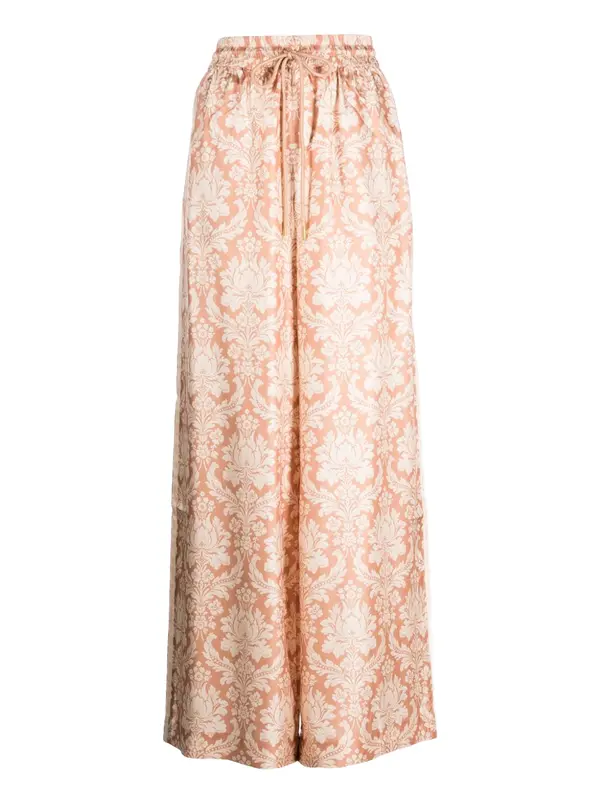 Zimmermann Damask-print Silk Palazzo Trousers - Neutrals