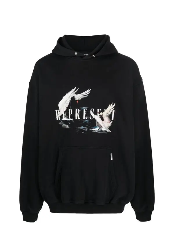 REPRESENT Logo-print Cotton Hoodie - Black