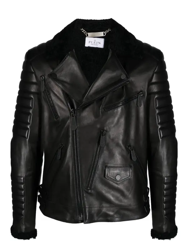 Philipp Plein Logo-debossed Leather Jacket - Black