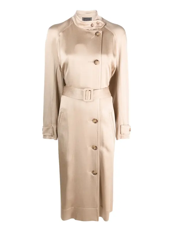 10 CORSO COMO Double-breasted Belted Satin Coat - Neutrals