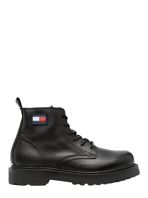 Tommy Hilfiger Logo-patch Leather Boots - Black