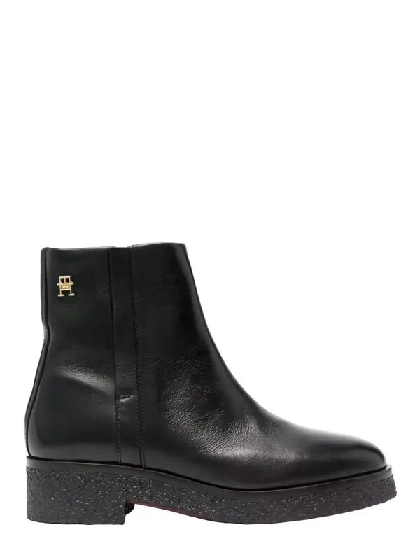 Tommy Hilfiger Logo-plaque Leather Ankle Boots - Black