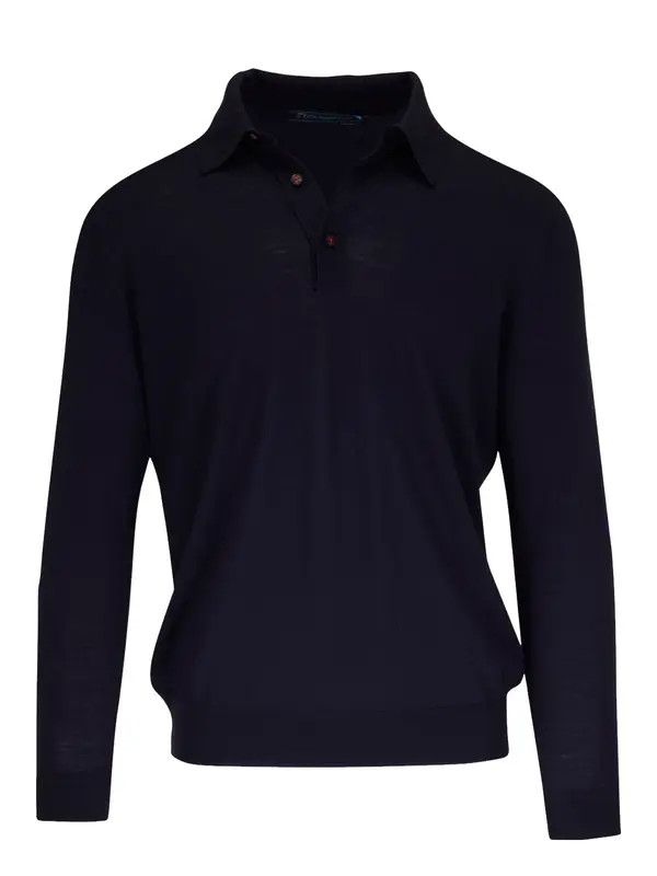 Kiton Knitted Wool Polo Jumper - Blue
