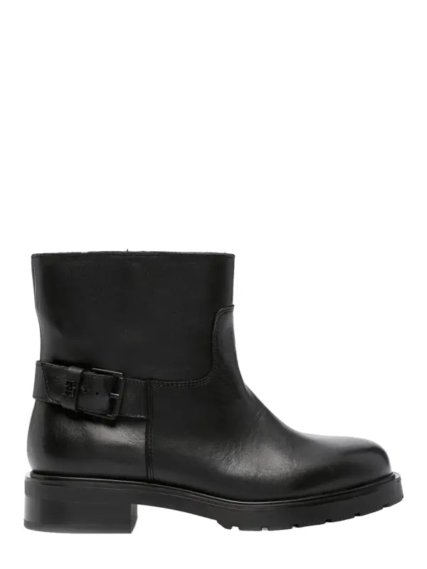 Tommy Hilfiger Almond-toe Leather Ankle Boots - Black