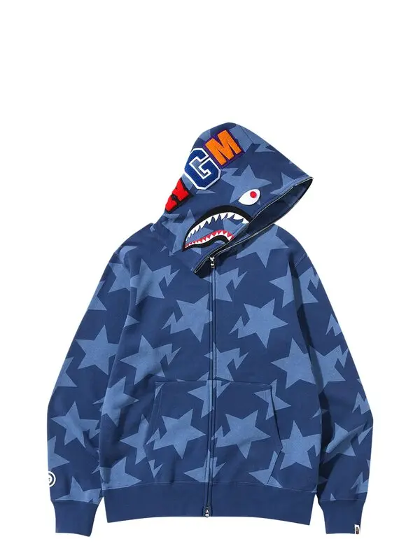 A BATHING APE Sta Pattern Shark Full Zip Hoodie - Blue