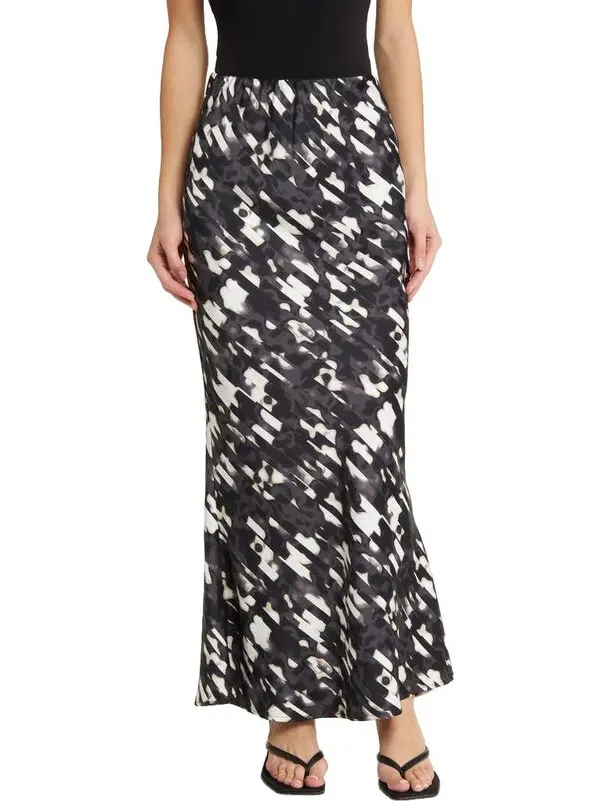 Vero Moda Merle Abstract Print Maxi Skirt - Black Aop Sonya