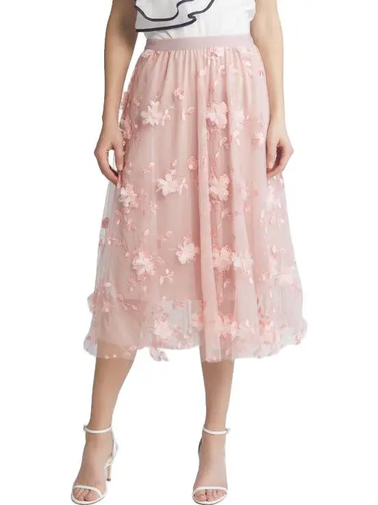NIKKI LUND Audra Floral Appliqué Maxi Skirt - Pink