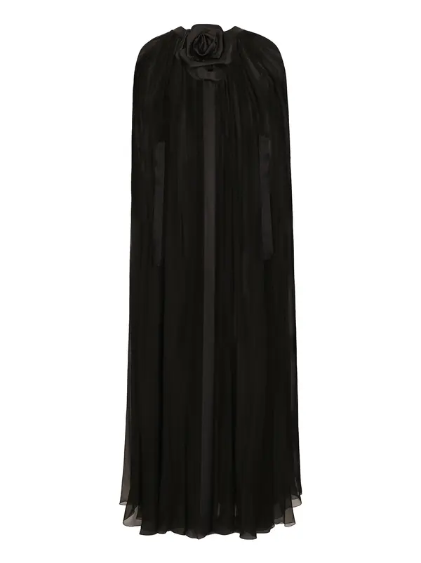 Dolce & Gabbana Silk Chiffon Cape With Flower Appliqu - Black