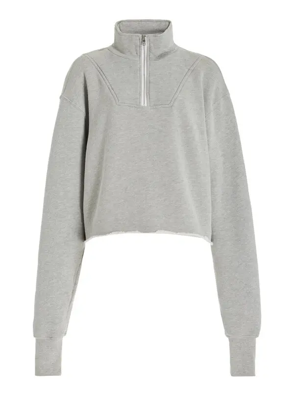 LES TIEN Haley Cropped Half-zip Sweatshirt - Grey