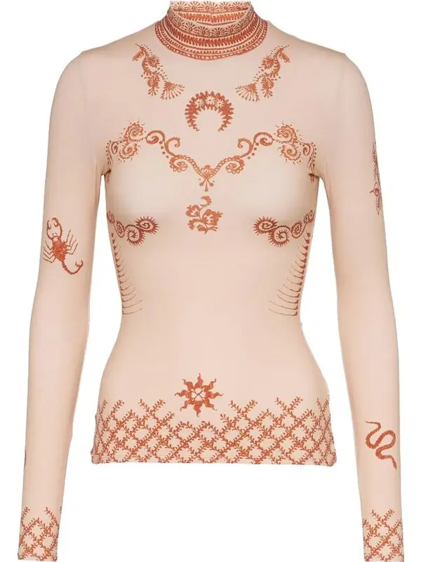 MARINE SERRE Regenerated Second Skin Jersey Top - Pink