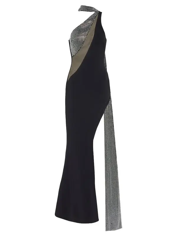 David Koma Crystal-embellished Gown - Black