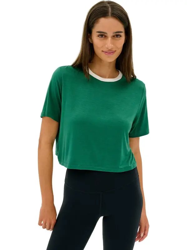 Splits59 Djuna Crop Ringer T-shirt - Arugula/white