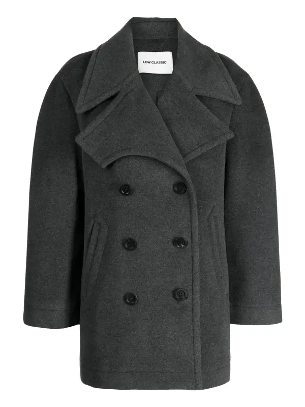 LOW CLASSIC Notched-lapels Double-breasted Coat - Grey