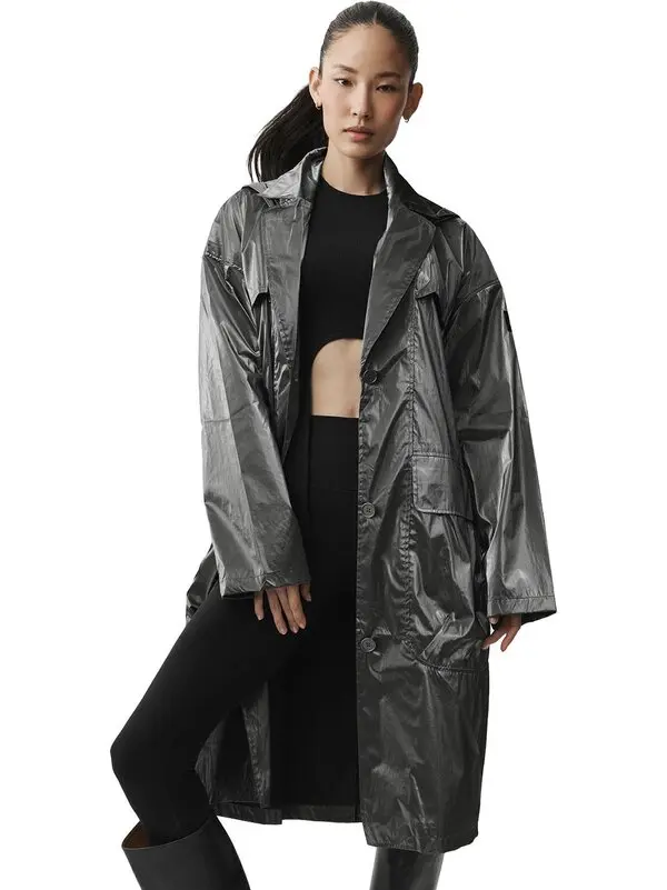 Alo Yoga Metallic Break Line Trench Jacket - Silver Metallic