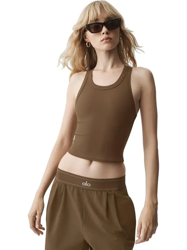 Alo Yoga Goddess Ribbed Go-to Tank Top - Java Brown