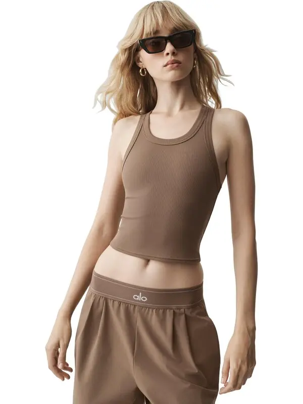Alo Yoga Goddess Ribbed Go-to Tank Top - Java Brown