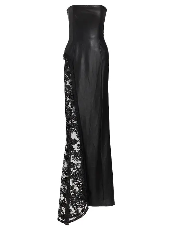 Alice + Olivia Retha Strapless Faux Leather & Sequined Gown - Black