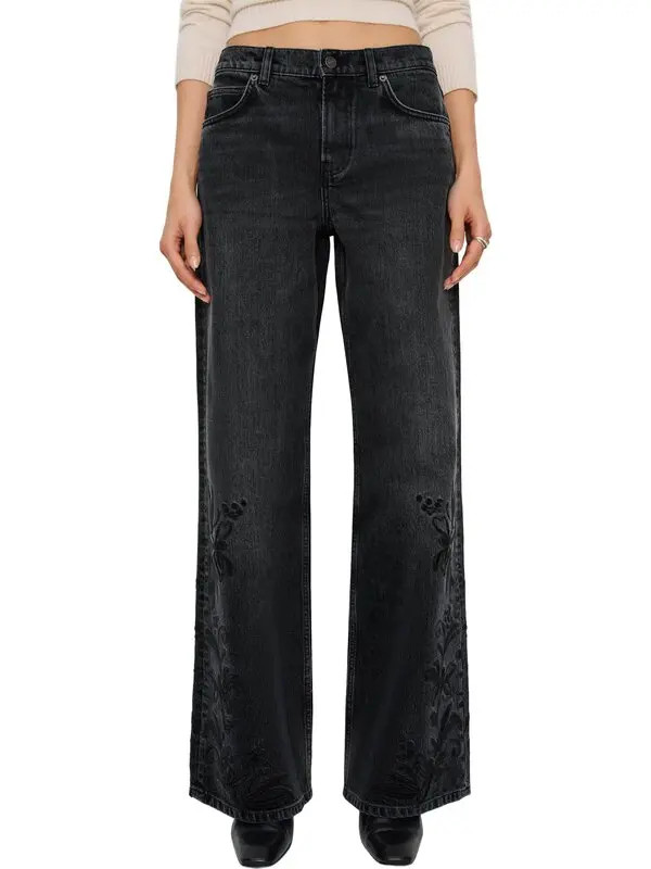 REFORMATION Cary Low Rise Wide Leg Jeans - Black