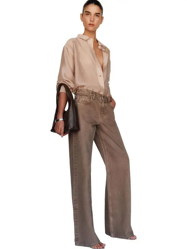 REFORMATION Cary Low Rise Wide Leg Jeans - Brown