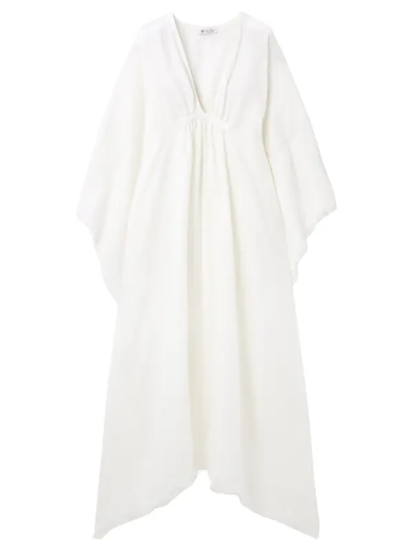 Loro Piana Gloria Frayed Gathered Linen Maxi Dress - Off-white