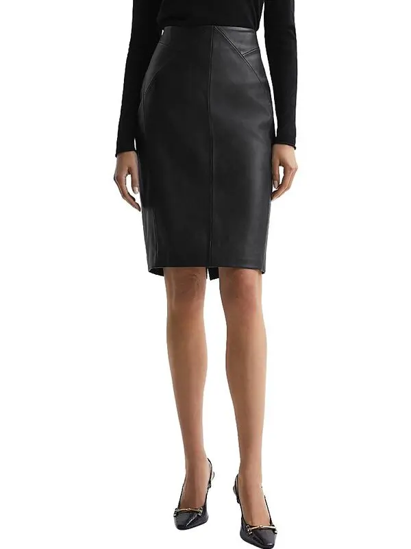 REISS Raya Leather Pencil Skirt - Black