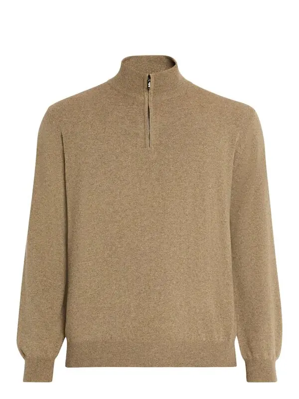 Loro Piana Baby Cashmere Mezzocollo Quarter-zip Pullover - H10u Wood Grain Mela