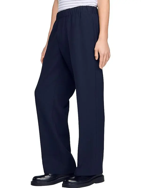 Sandro Wide Leg Trousers - Navy Blue