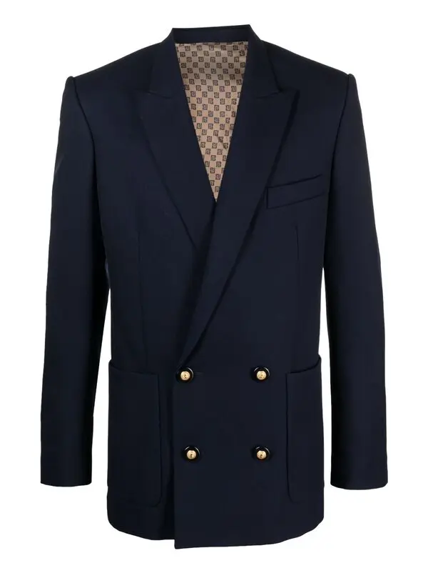 Balmain Double-breasted Virgin-wool Blazer - Blue