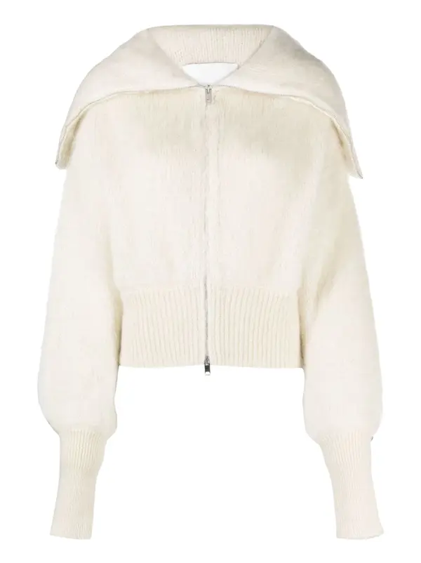SA SU PHI Zip-up Puff-sleeves Cardigan - White